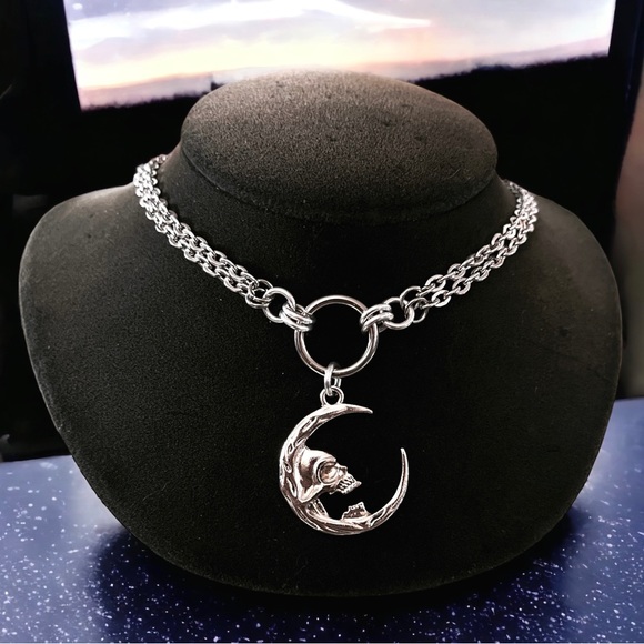 Silverskylight | Jewelry | Double Chain Moon Skull Necklace Stainless ...